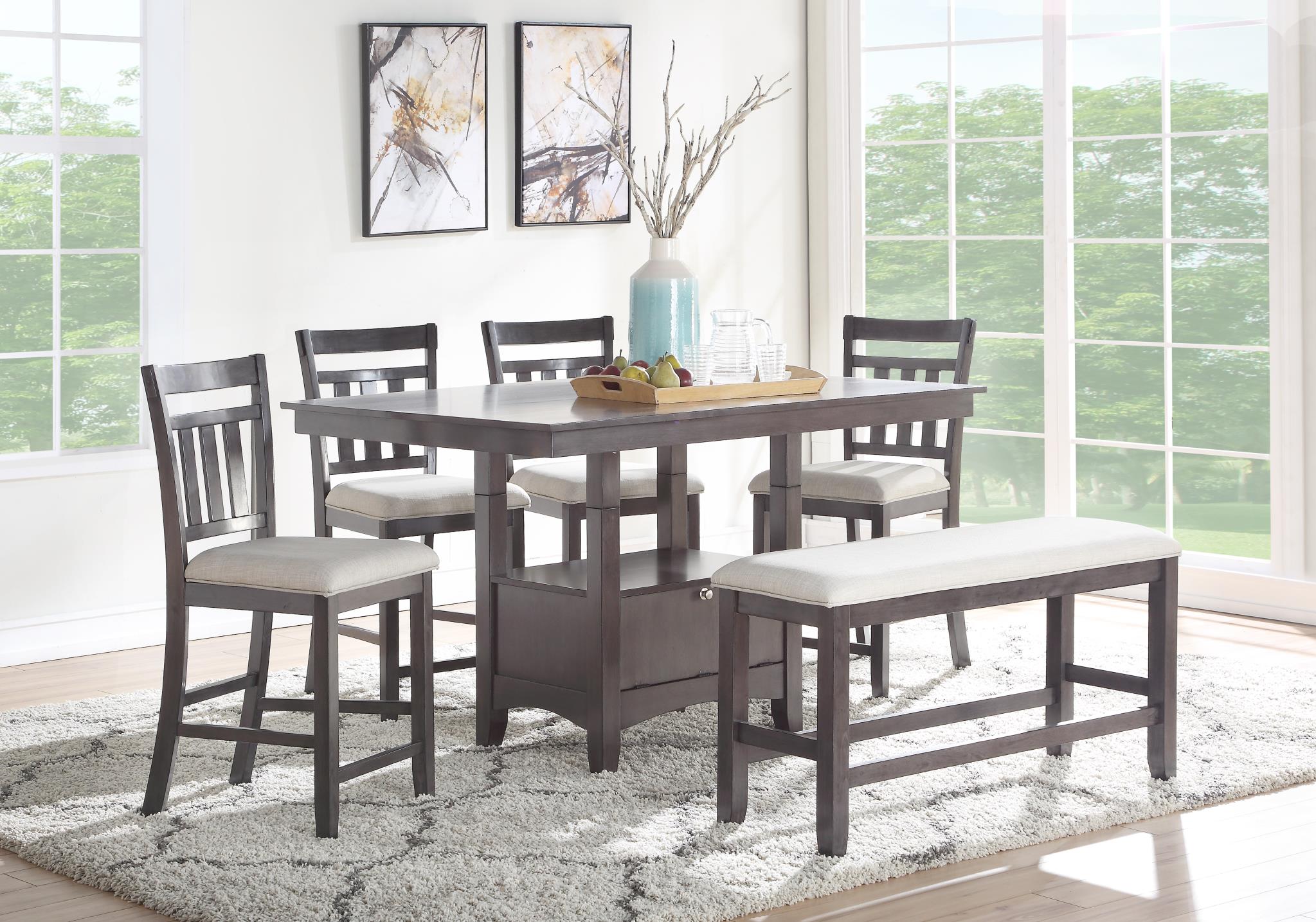 Palm Counter Height 6-Pieces Indoor Dining Set With Storage Base Table ...