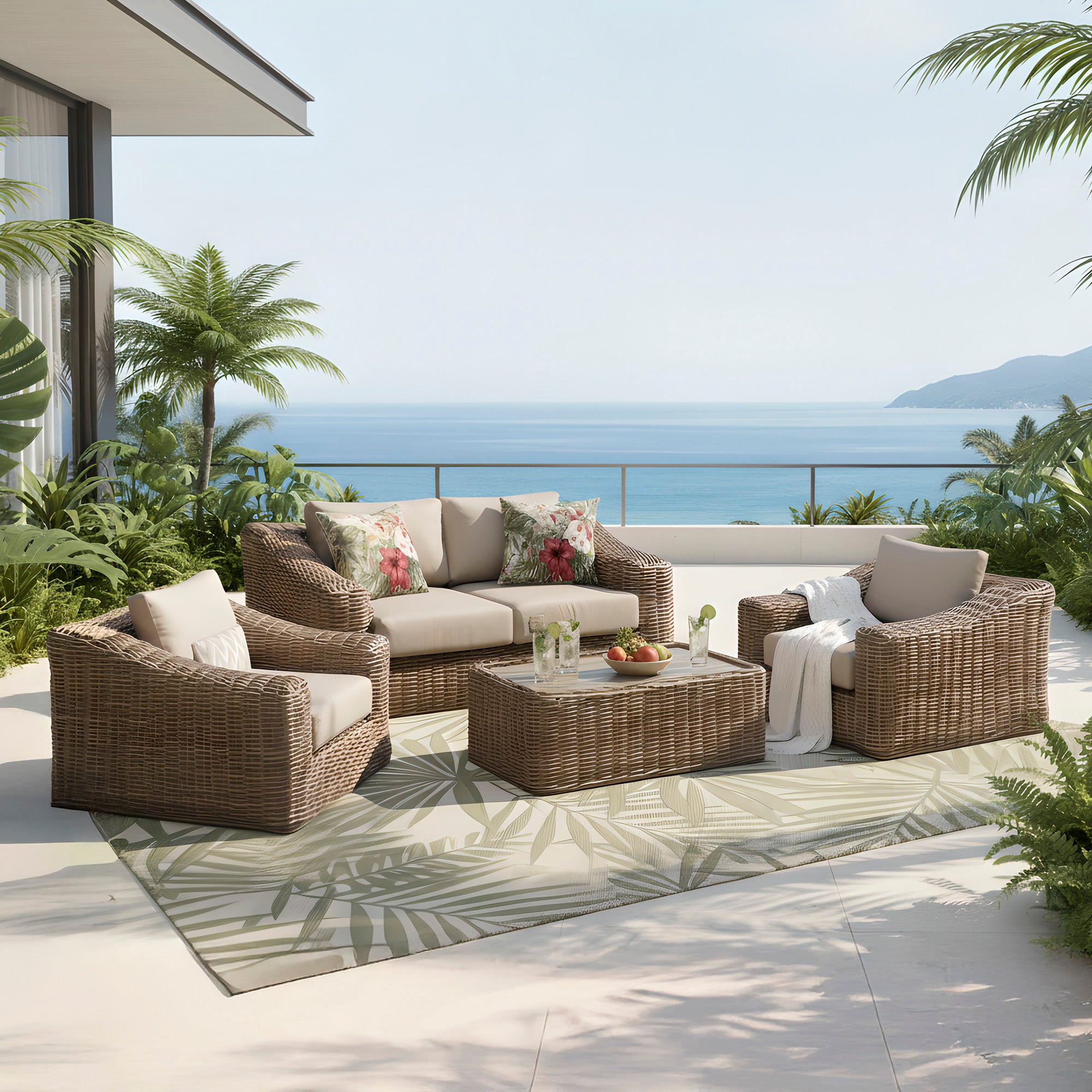 Hawaii 4-Piece Wicker Deep Seating Patio Set – Kinger Home
